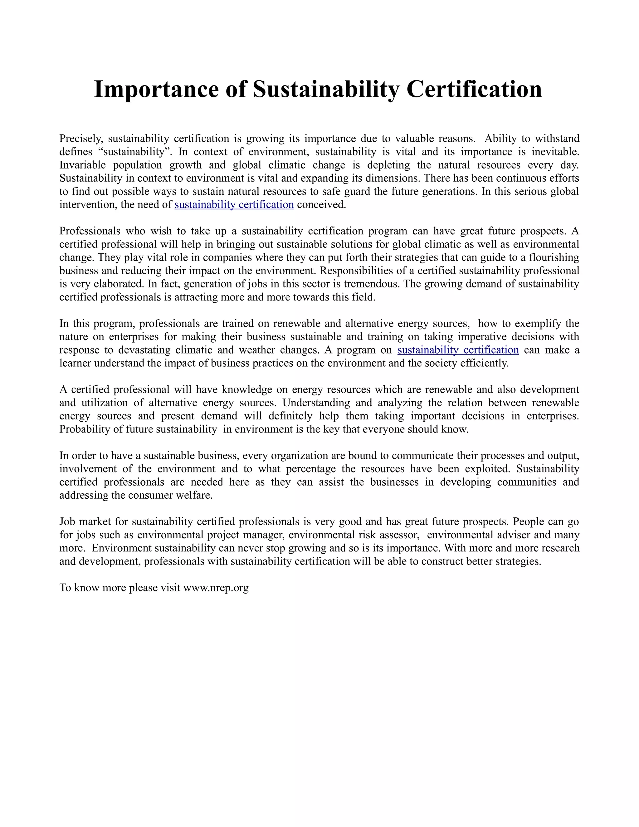 Importance of sustainability certification | PDF | Free Download