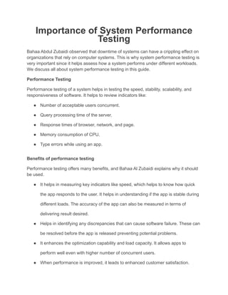 Importance of System Performance Testing - Bahaa Al Zubaidi.pdf