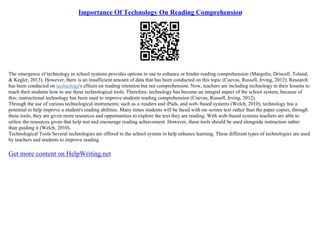 Importance Of Technology On Reading Comprehension | PDF