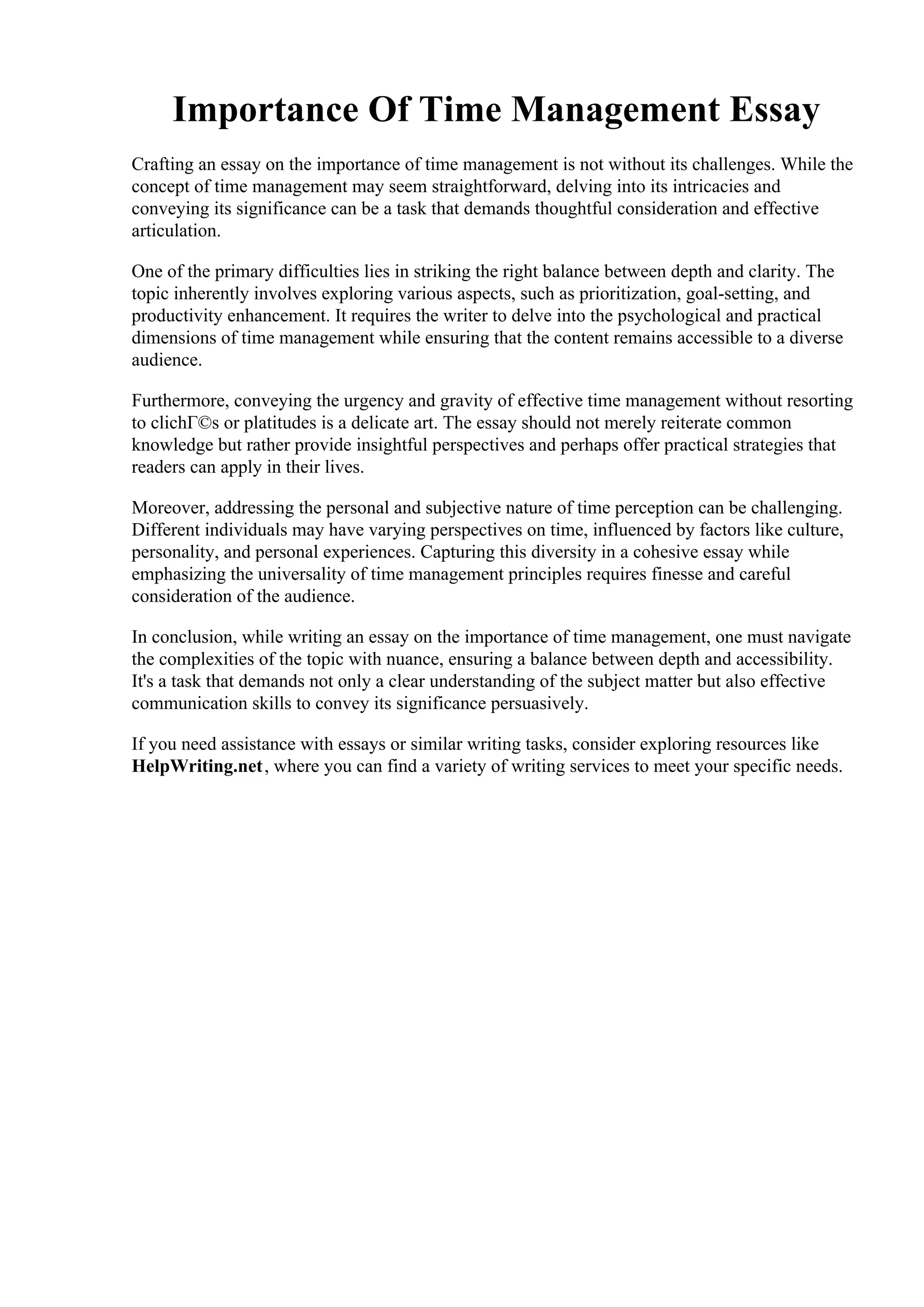 Importance Of Time Management Essay | PDF