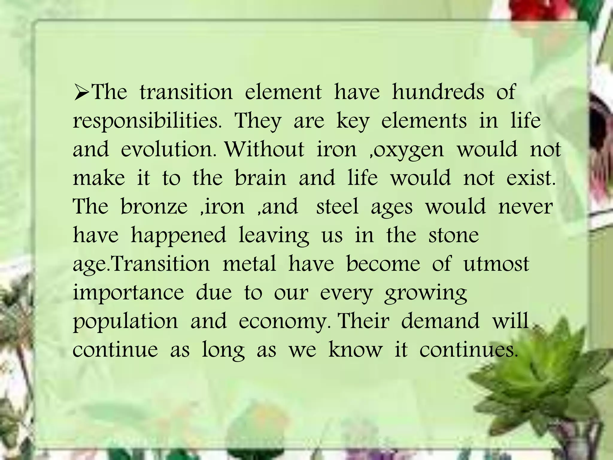 Importance of transition metals in human body | PPTX