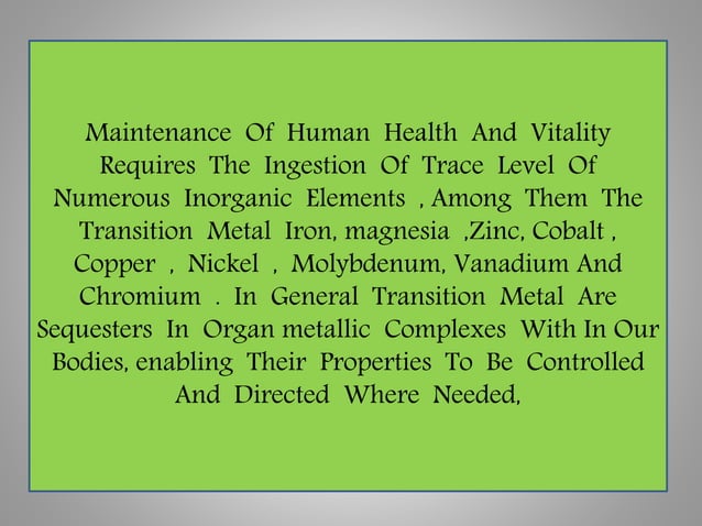 Importance of transition metals in human body | PPTX | Chemistry | Science