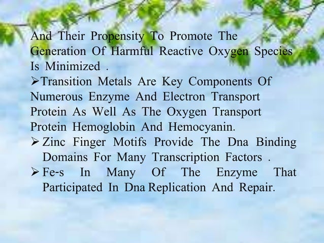 Importance of transition metals in human body | PPTX | Chemistry | Science