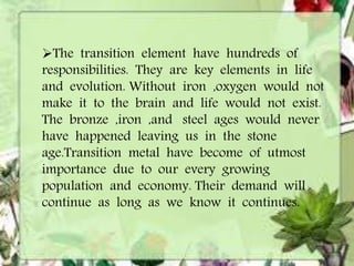 Importance of transition metals in human body | PPTX