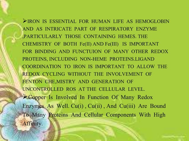 Importance of transition metals in human body | PPTX | Chemistry | Science