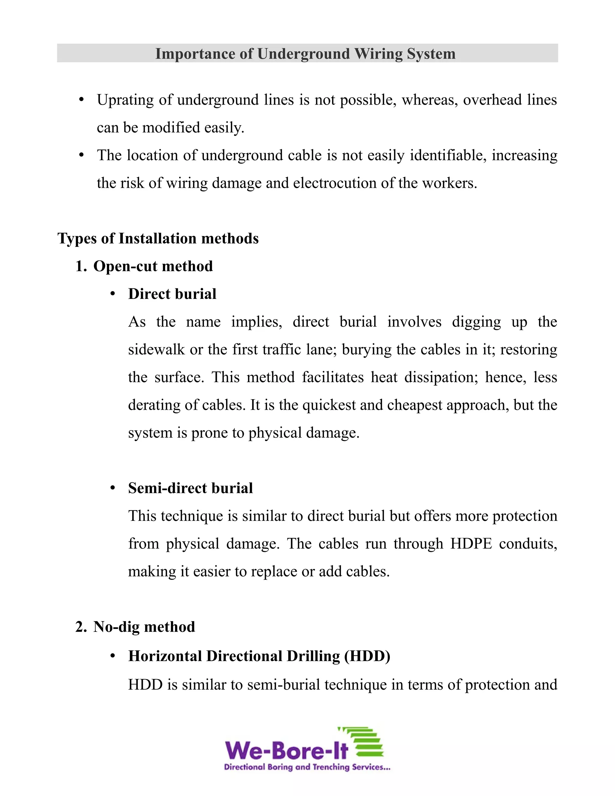 Underground Wiring System : A Comprehensive Guide by We-Bore-It | PDF