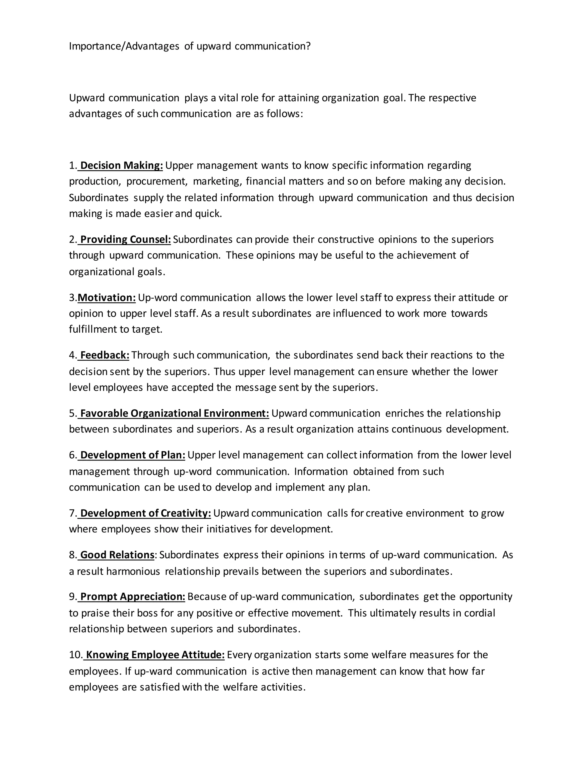 Importance of upword communication | DOCX