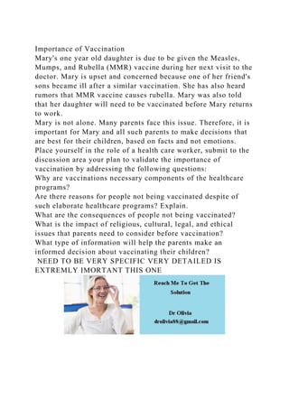 Importance of VaccinationMarys one year old daughter is due to be.docx