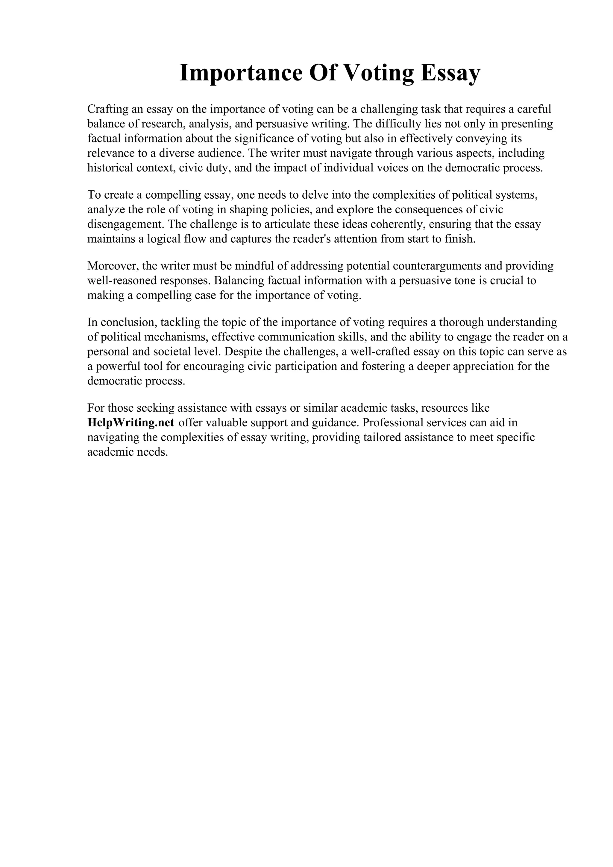 Importance Of Voting Essay | PDF