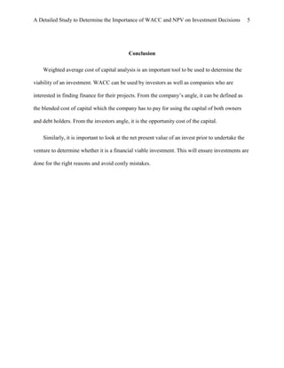 Importance of wacc and npv on investment decisions | PDF
