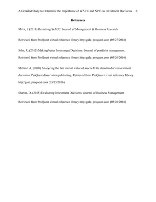 Importance of wacc and npv on investment decisions | PDF