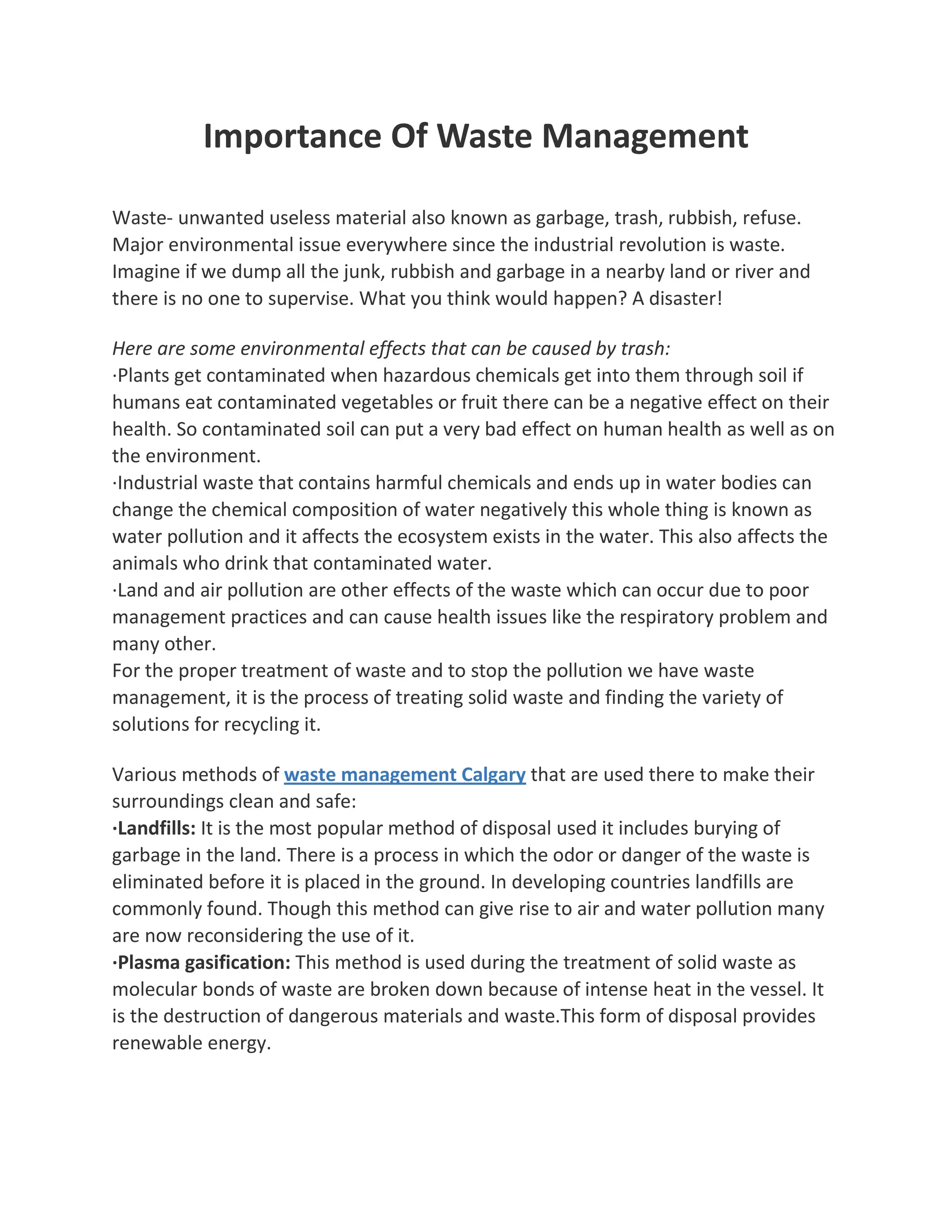 Importance of waste management | PDF