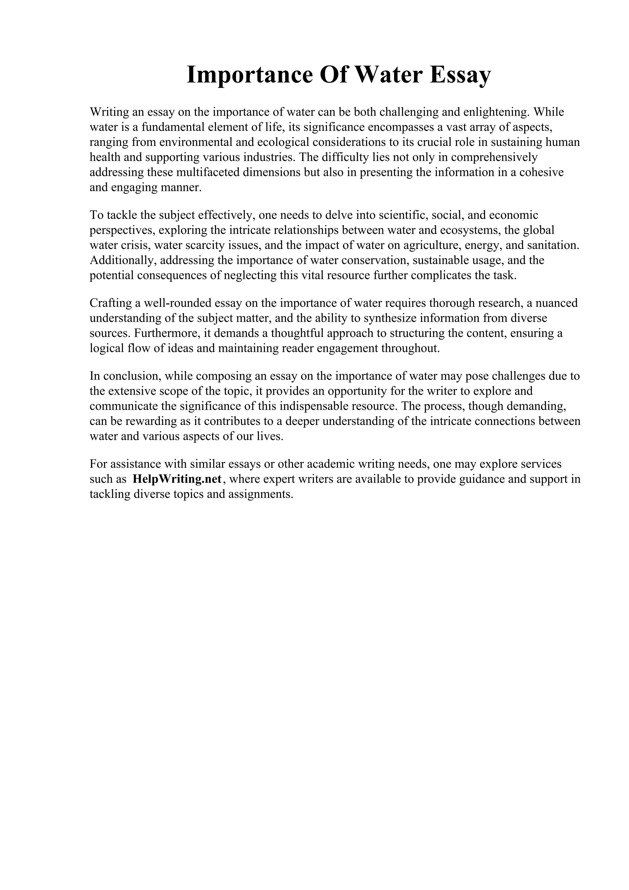 Importance Of Water Essay | PDF