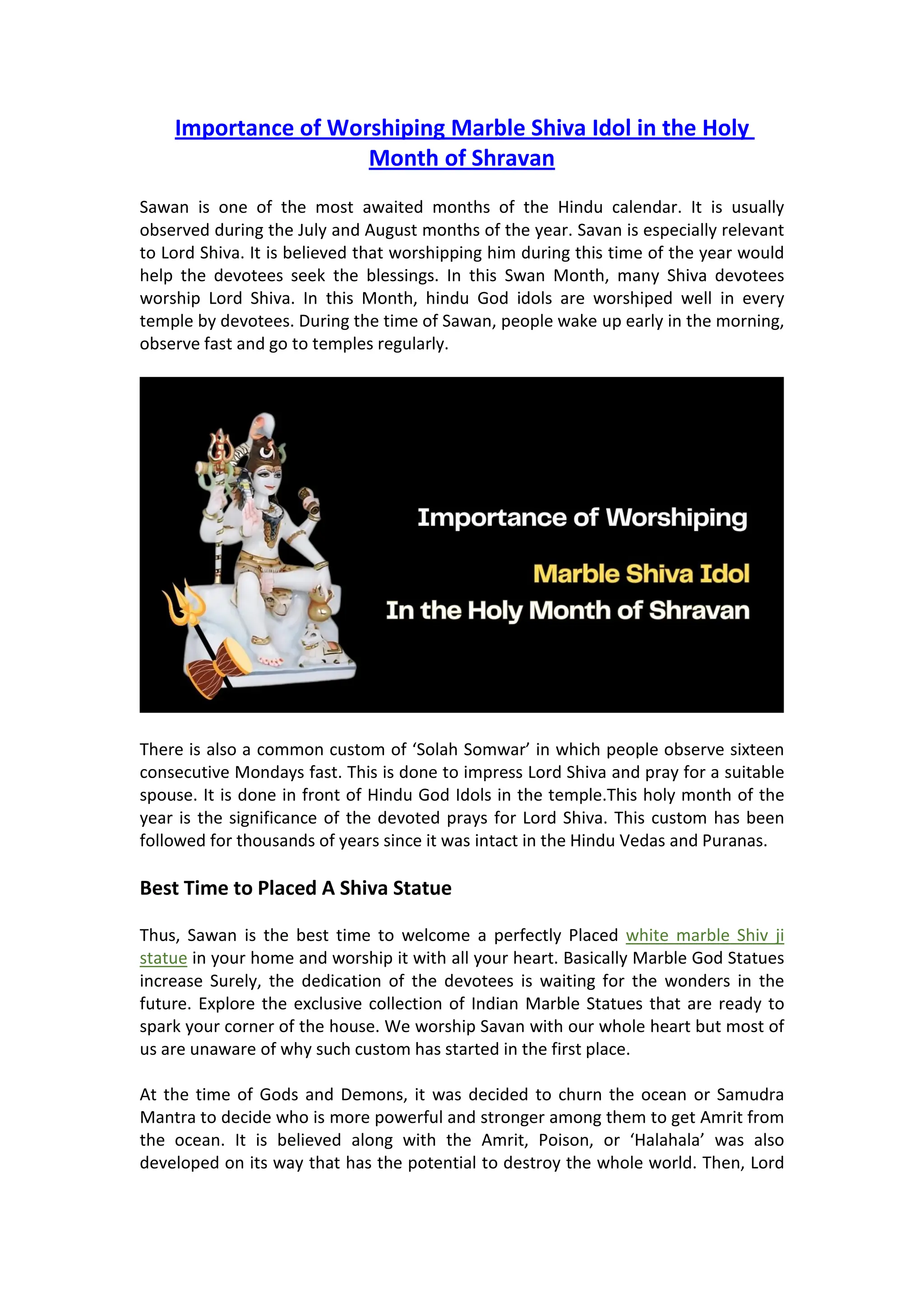 Importance of Worshiping Marble Shiva Idol in the Holy Month of Shravan | PDF