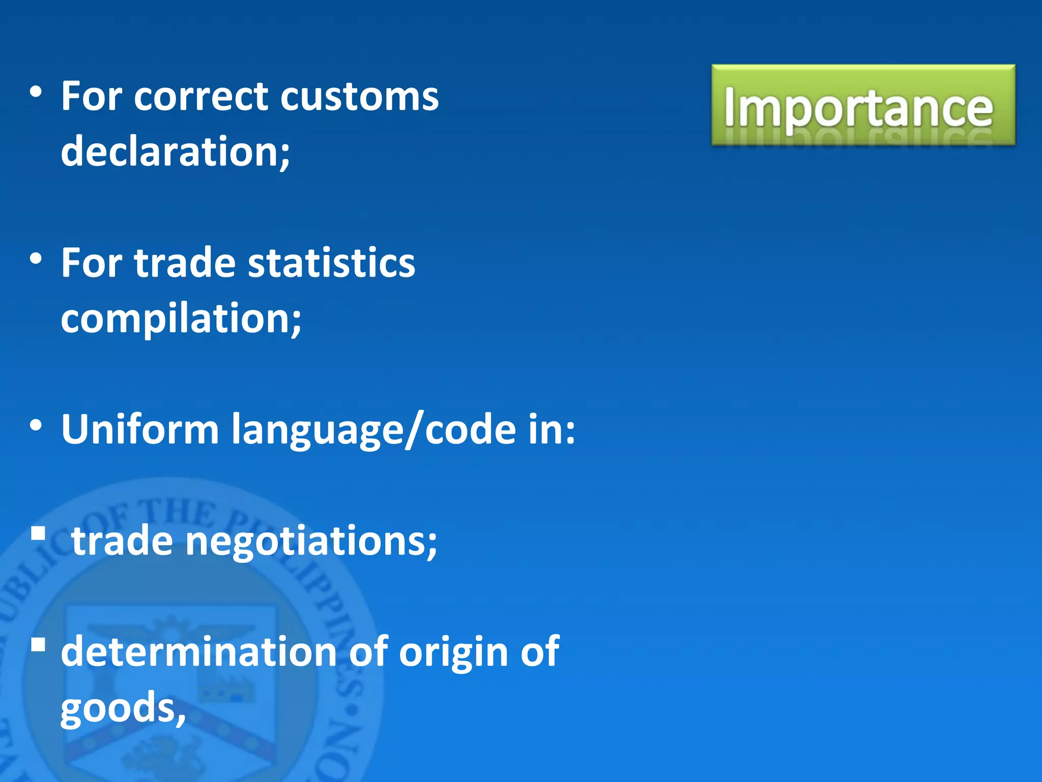 Importance tariff classification | PPT | Business and Finance