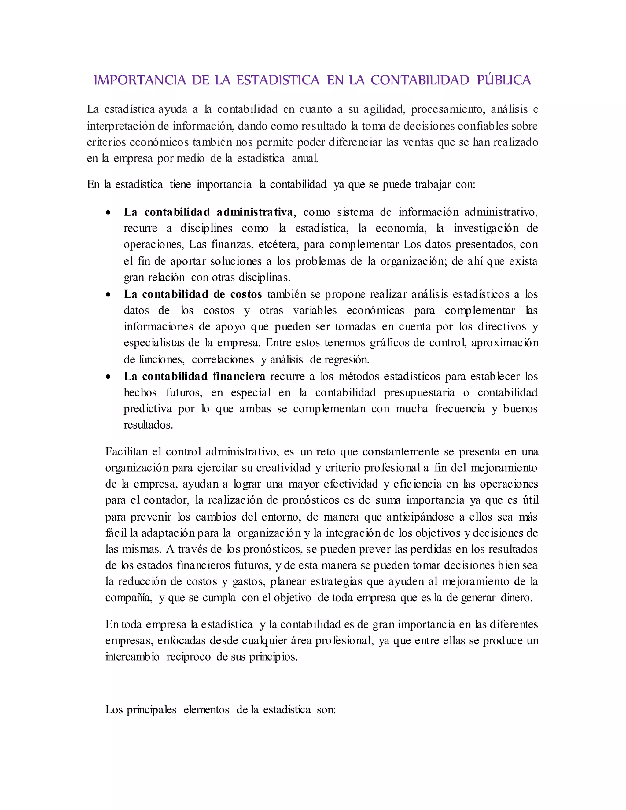 Importancia de la estadistica en la contabilidad publica | DOCX