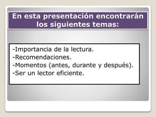 Importancia de la lectura y momentos | PPTX