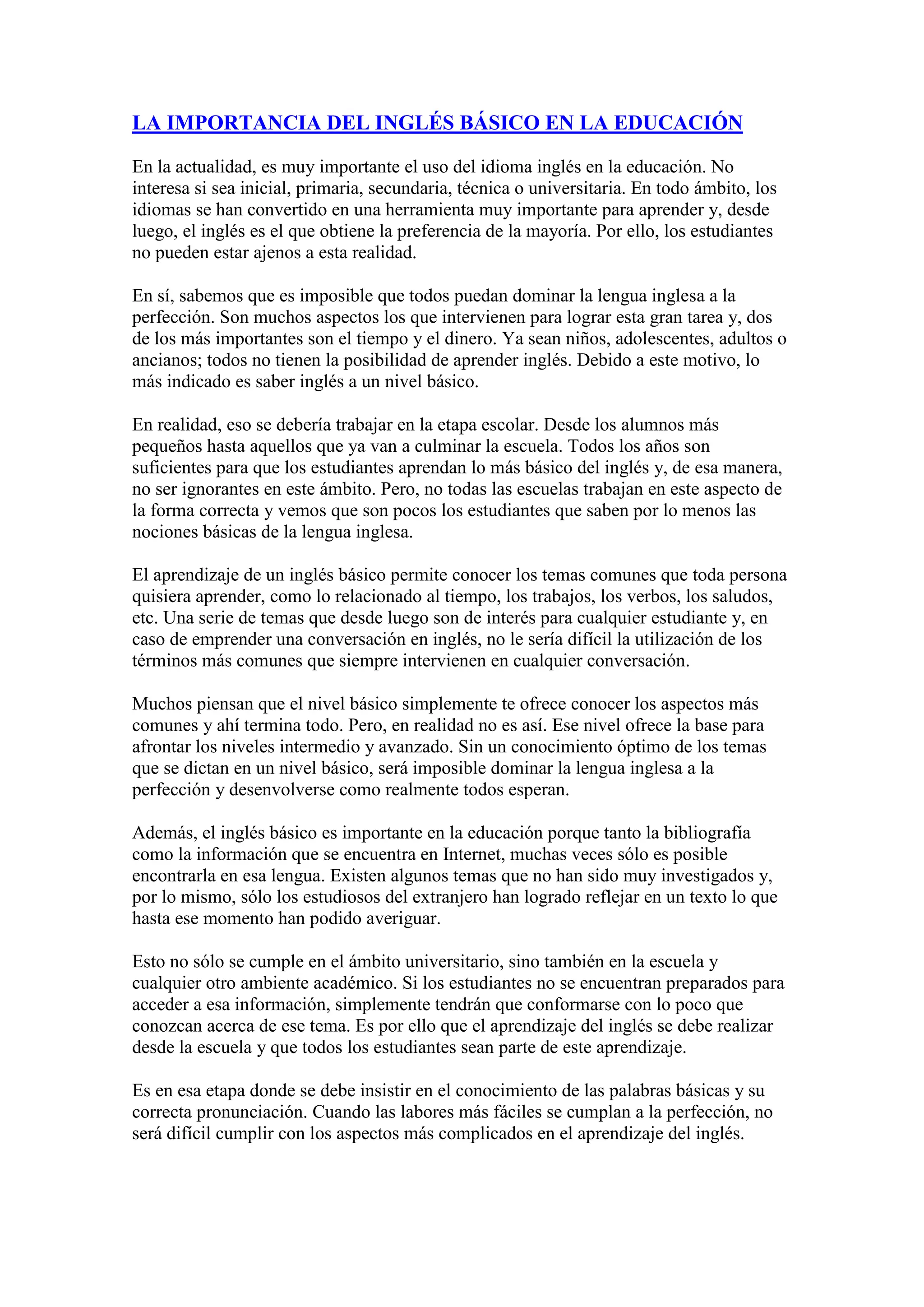 Importancia del Ingles | PDF