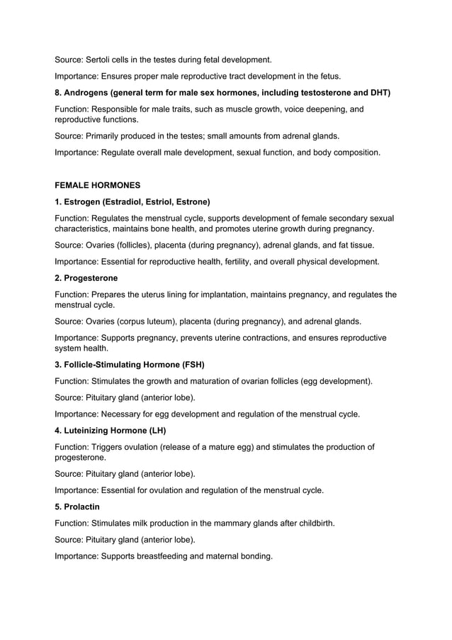 IMPORTANT hormones in the body oh humans | DOCX