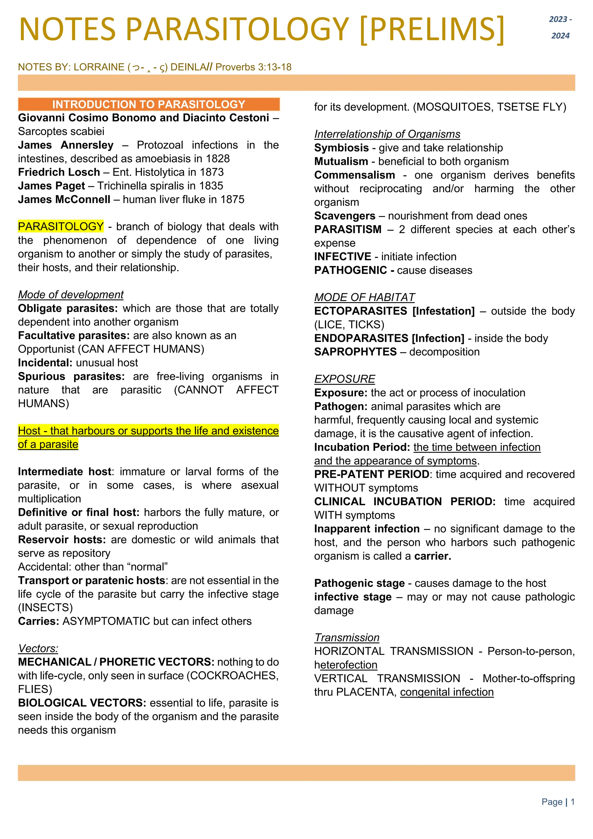 Parasites introduction for awareness to human | PDF