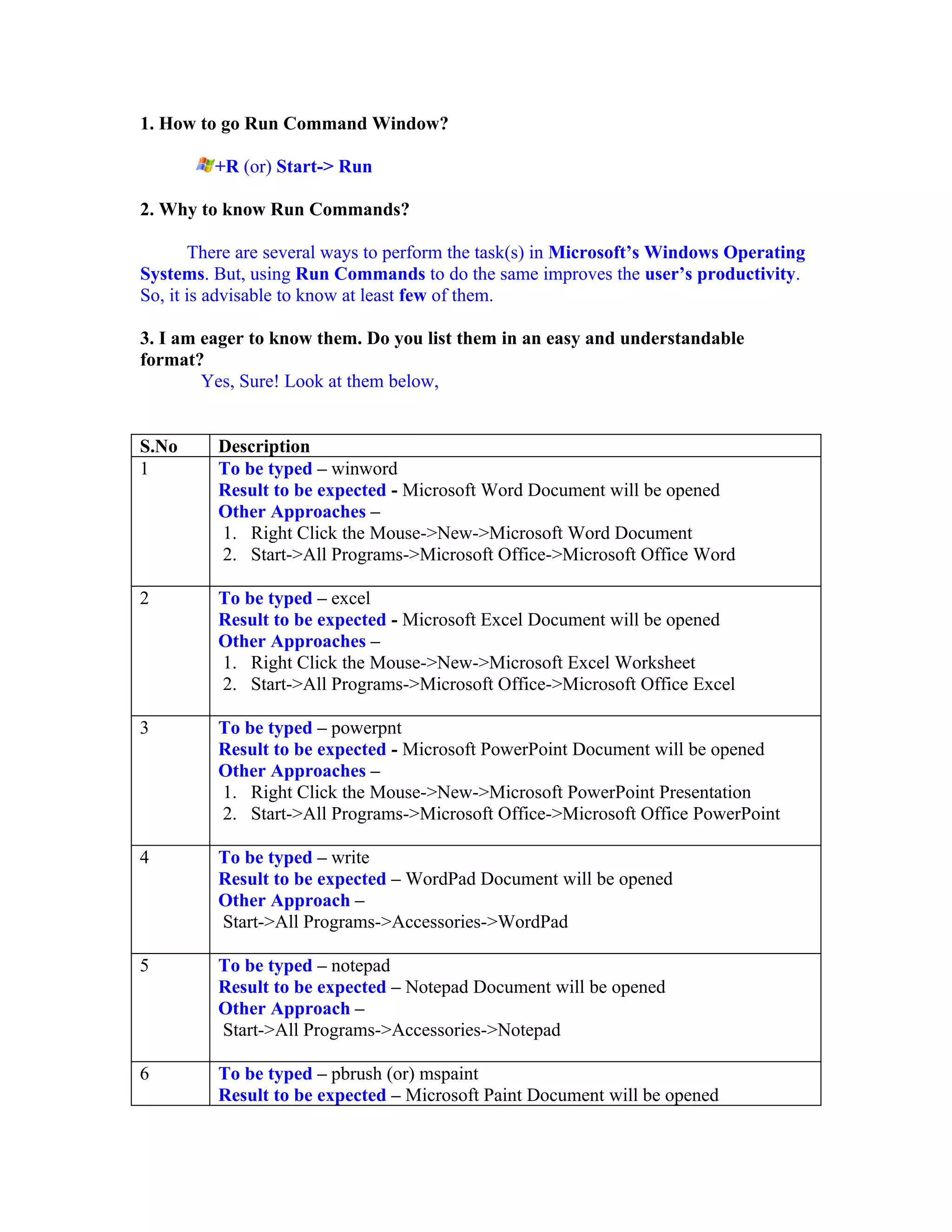 Important Run Commands | PDF | Operating Systems | Computer Software and Applications
