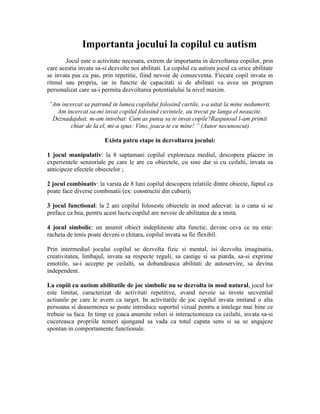 Importanta jocului la copilul cu autism | DOC