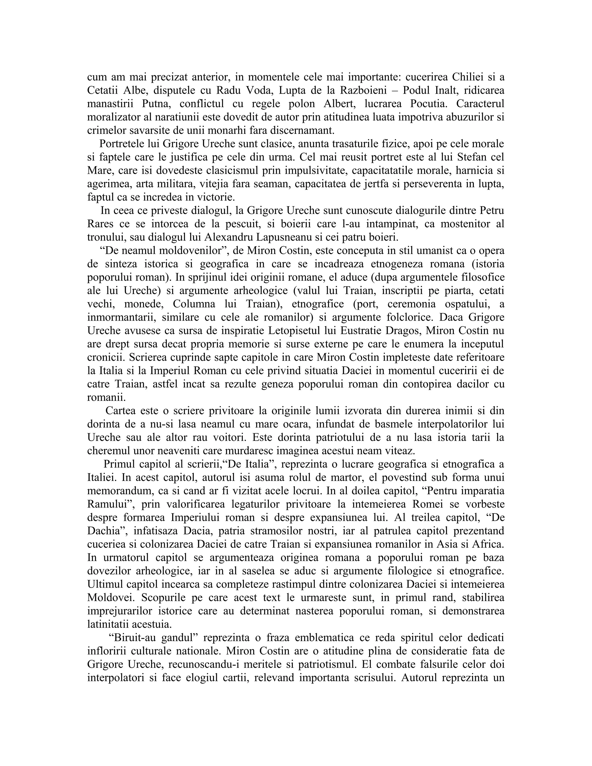 Importanta marilor cronicari romani | DOC