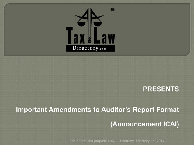 Important amendments to auditor’s report format | PPT