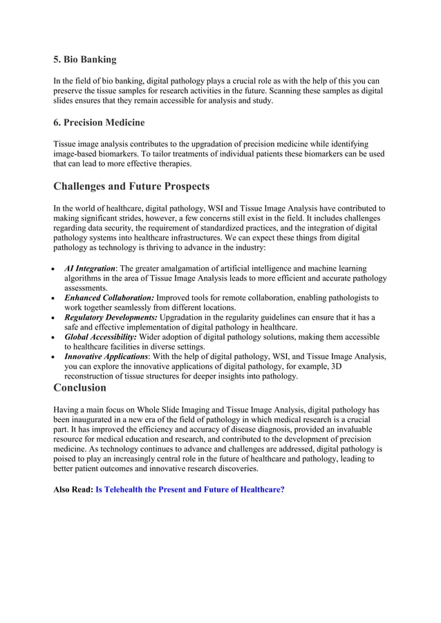 Important Aspects of Digital Pathology- A Focus on Whole Slide Imaging/Tissue Image Analysis ...