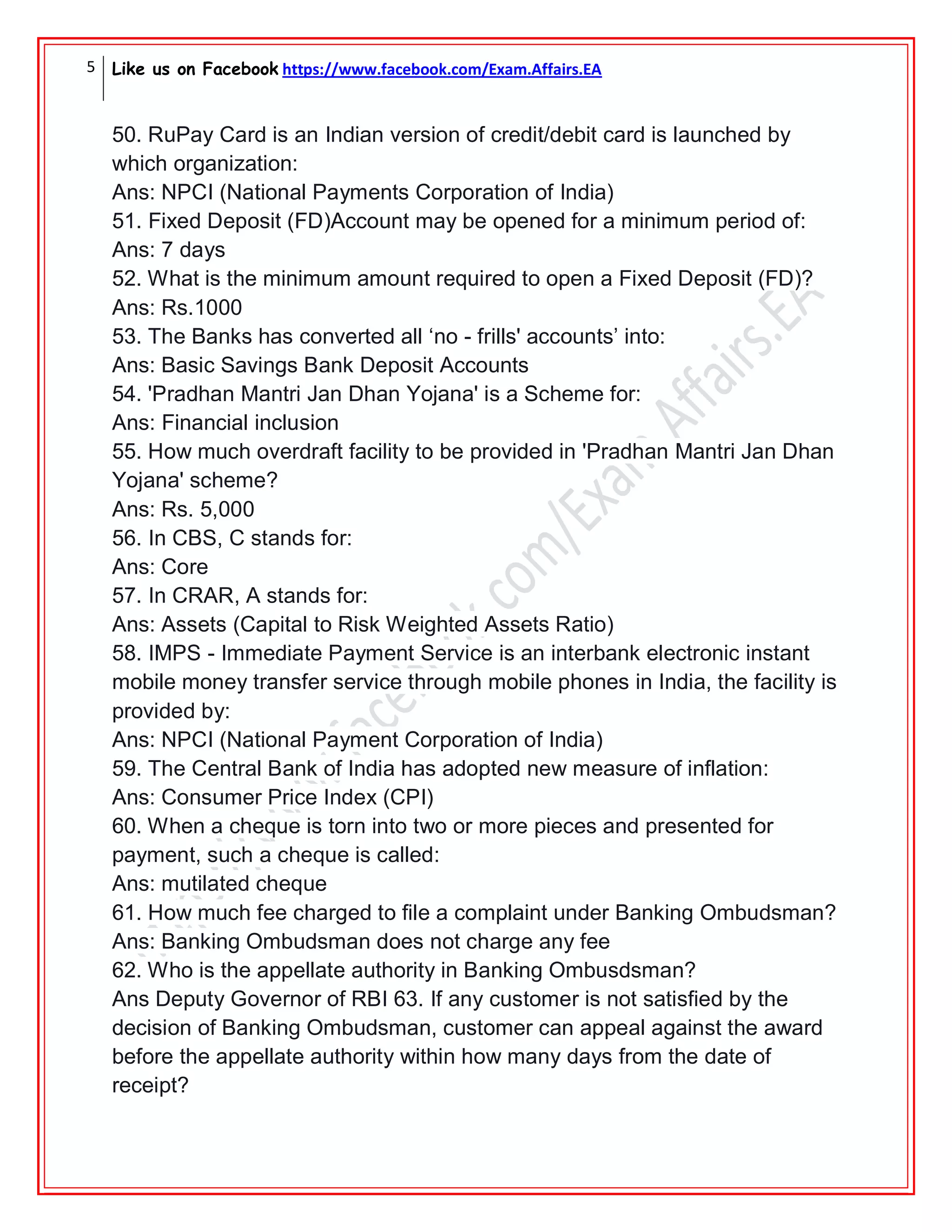 Important banking awareness questions | PDF