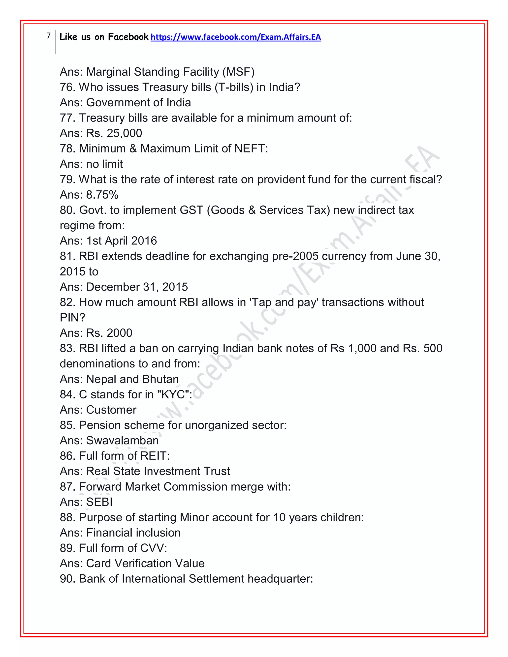 Important banking awareness questions | PDF