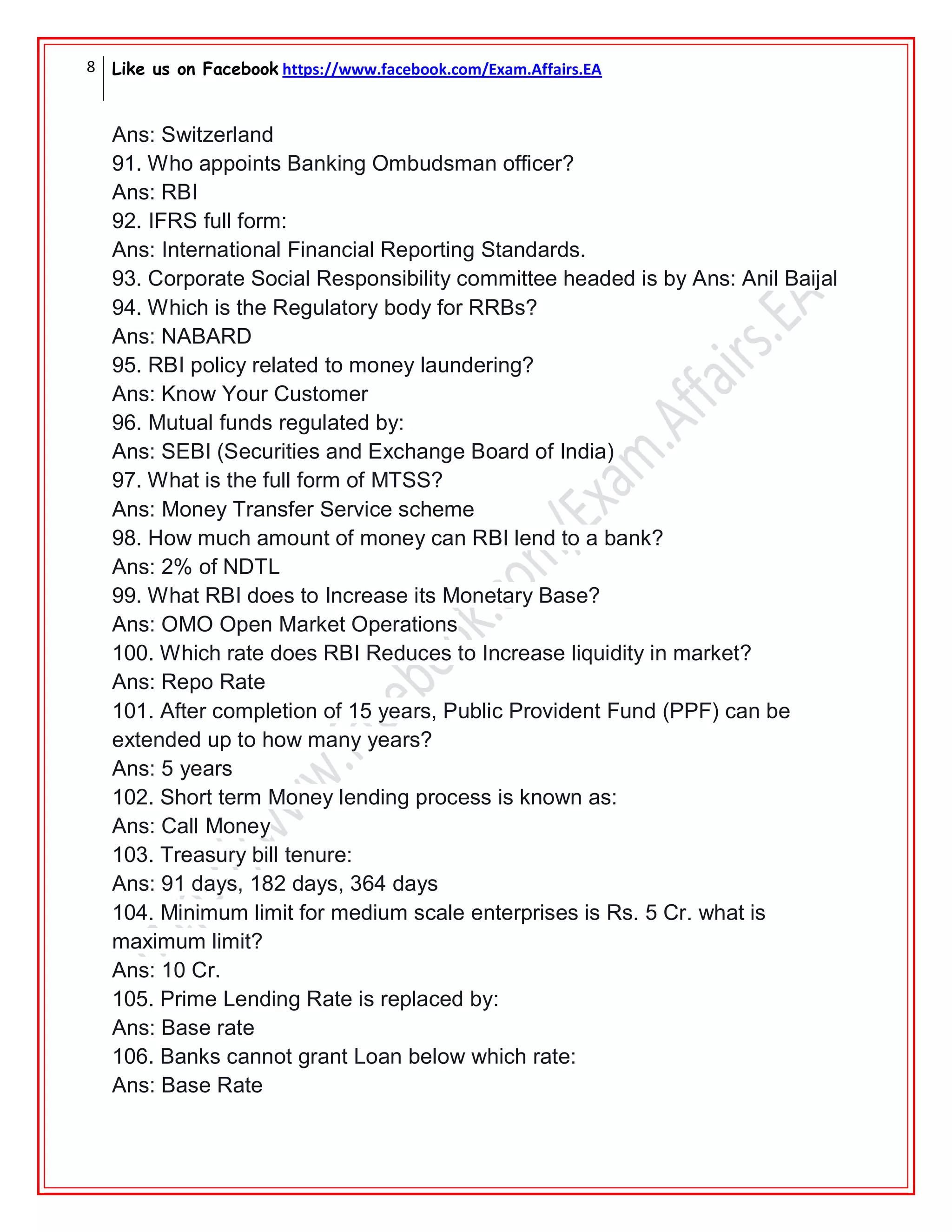 Important banking awareness questions | PDF