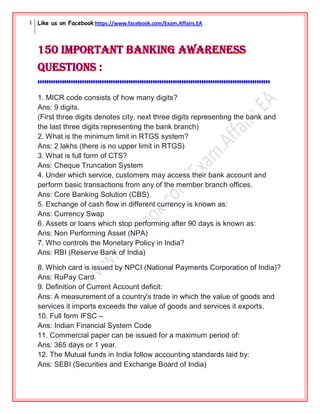 Important banking awareness questions | PDF