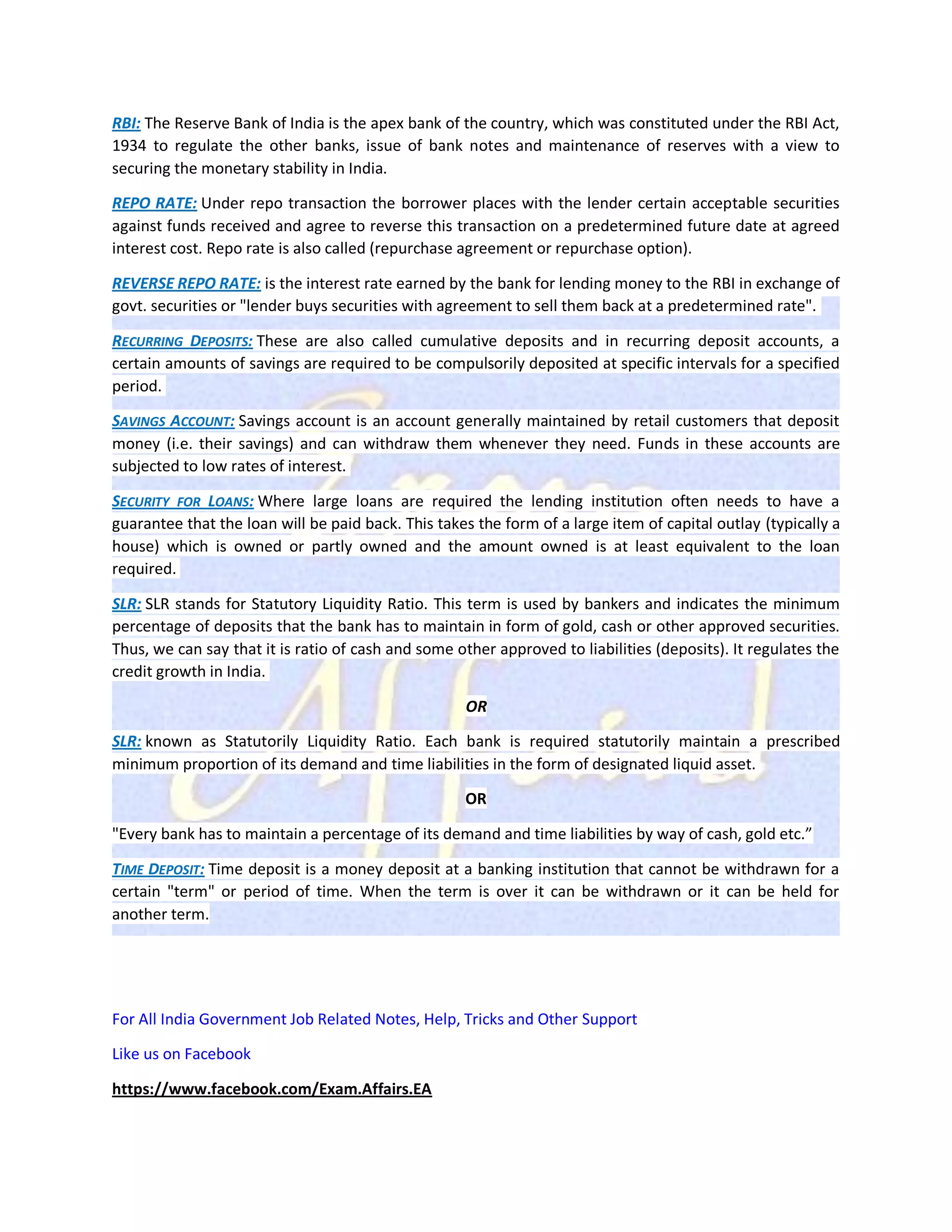 Important Banking Terms / Definitions | PDF