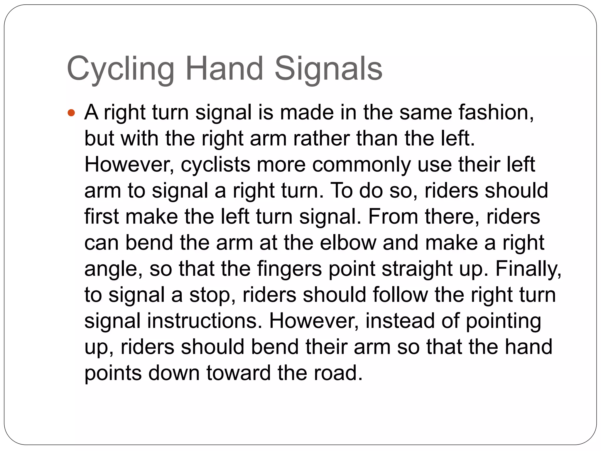 Important Cycling Hand Signals | PPT
