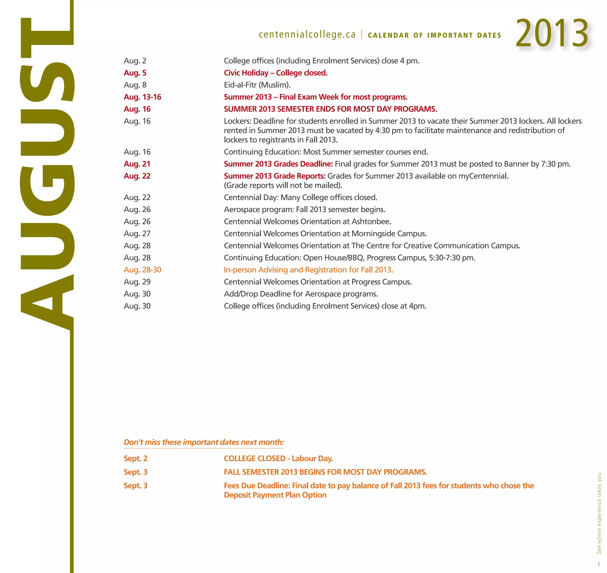 Important dates calendar 2013 14 | PDF