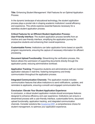 Enhancing Student Management: Vital Features for an Optimal Application ...