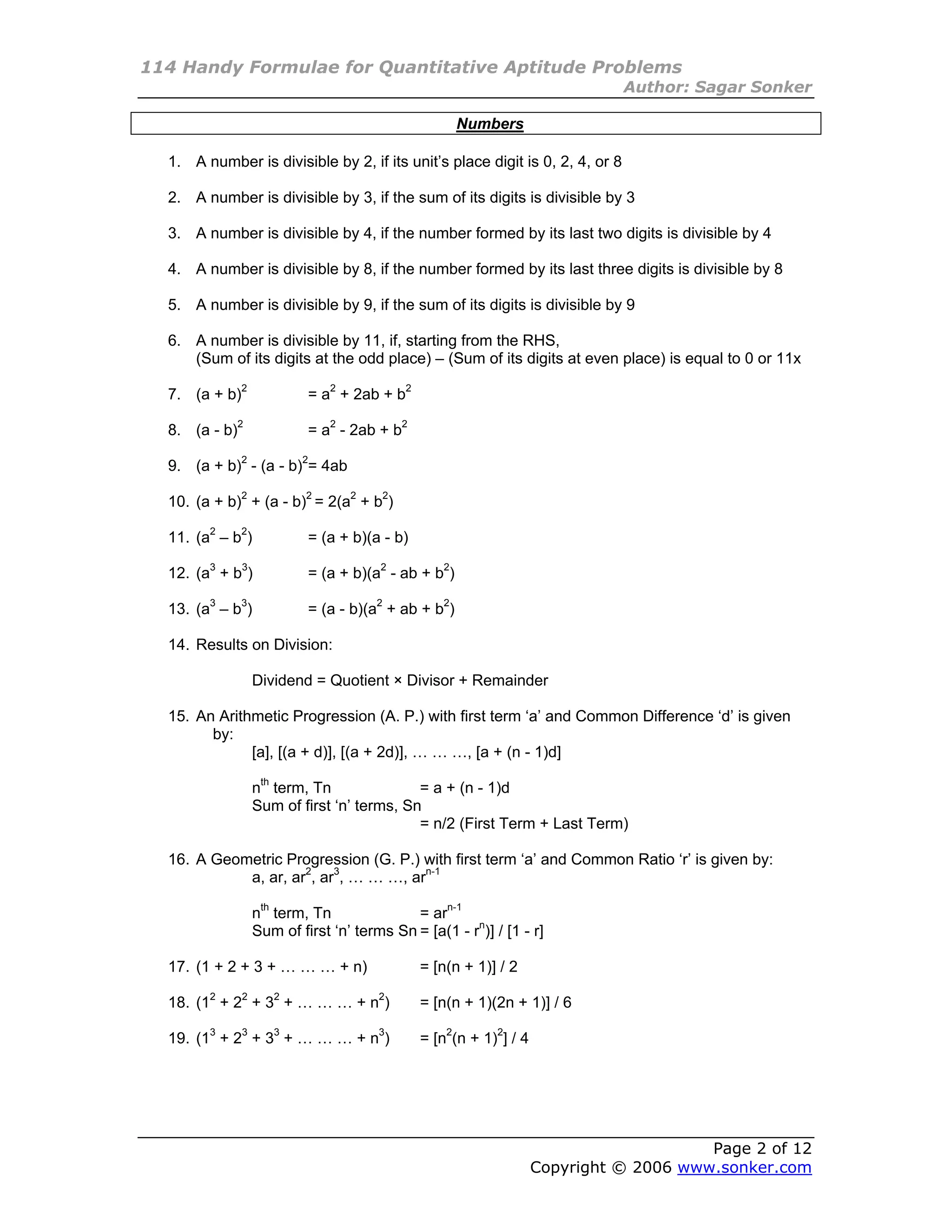 Important formulaeforquantitativeaptitude | PDF