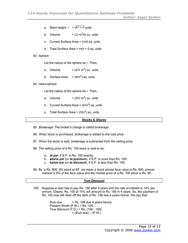 Important formulaeforquantitativeaptitude | PDF
