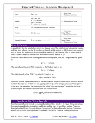Important formules for ugc net commerce,management (most important ...
