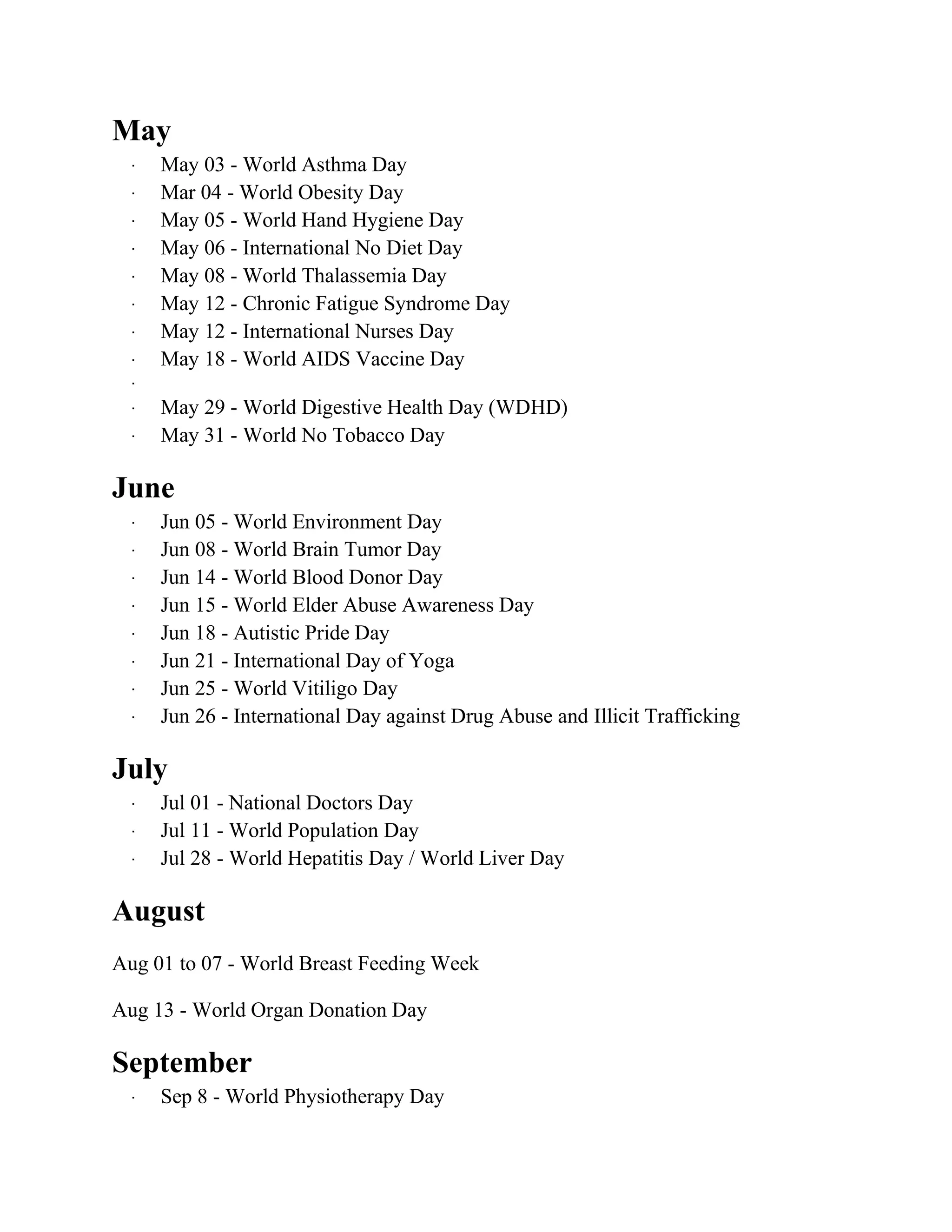 Important healthcare days, events and awareness month.docx