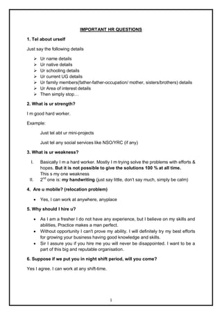 Important hr questions | PDF