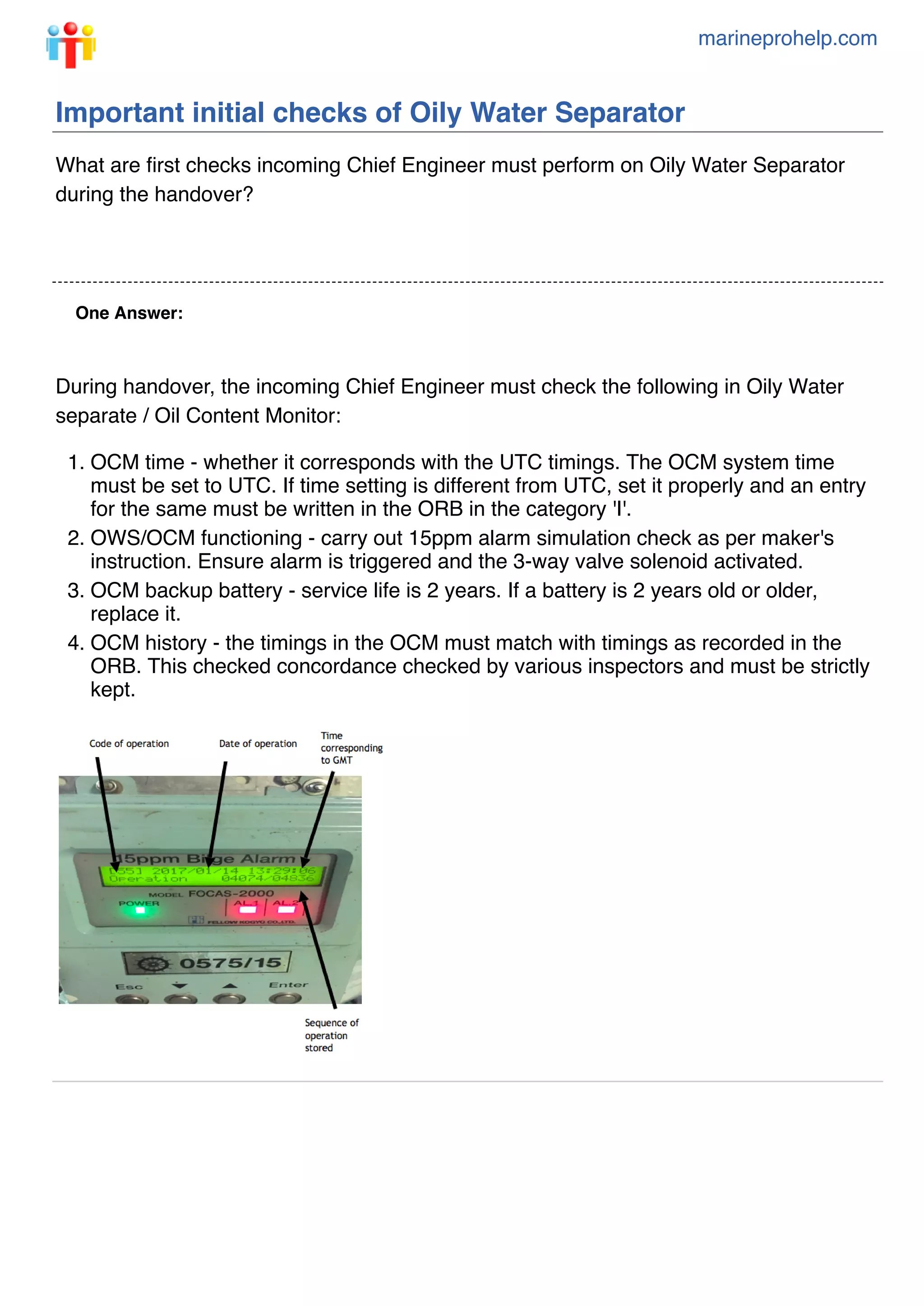 Important initial checks of oily water separator | PDF