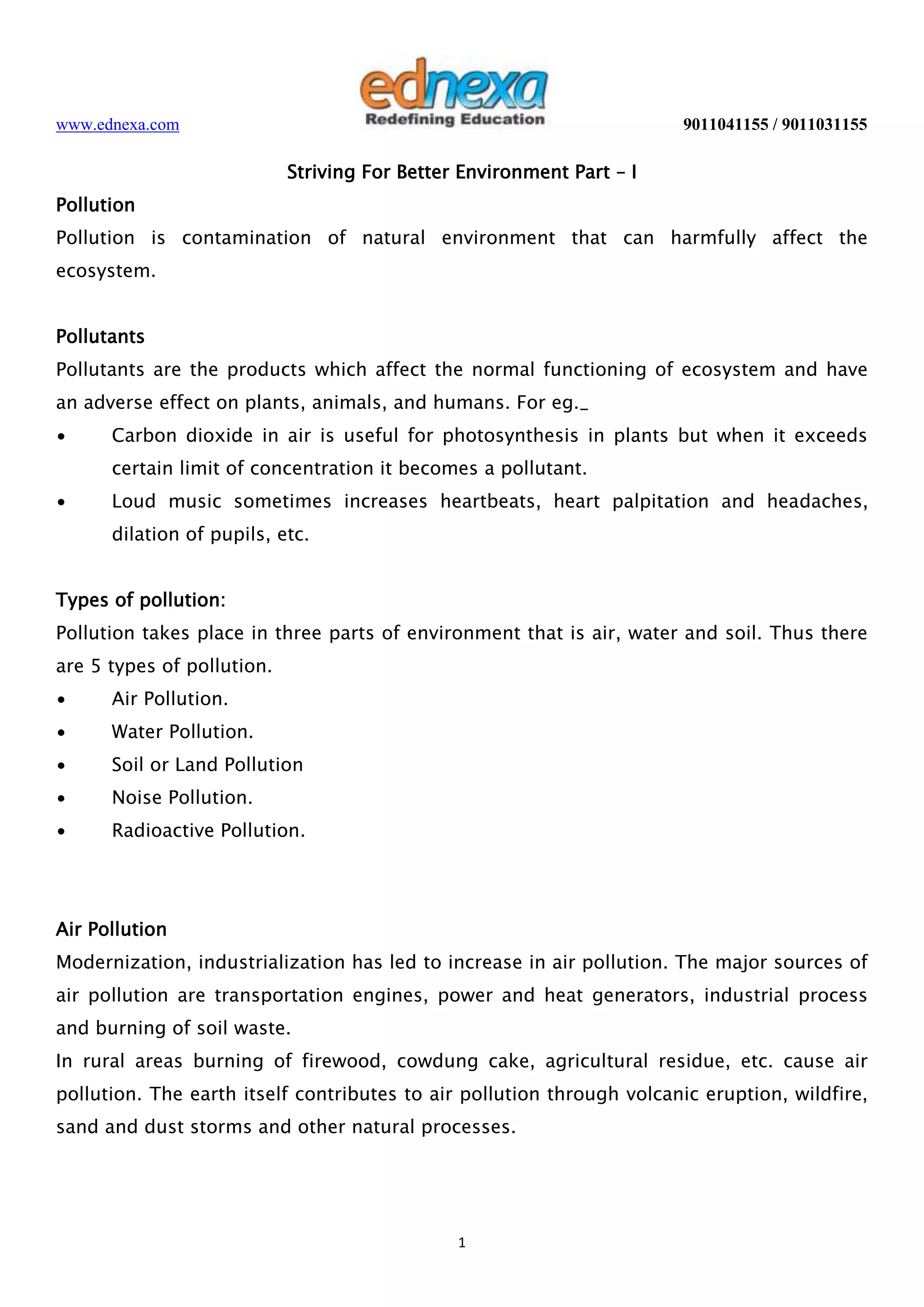 Important Notes - 10th Science - Striving for Better Environment | DOCX
