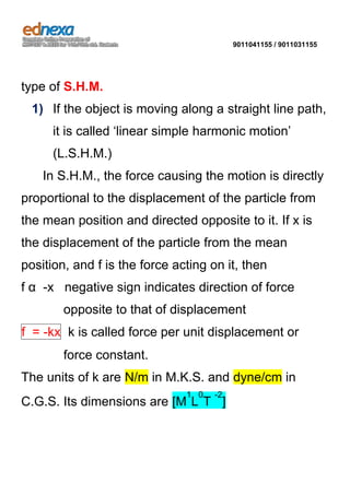 Important Notes - JEE - Physics - Simple Harmonic Motion | DOCX