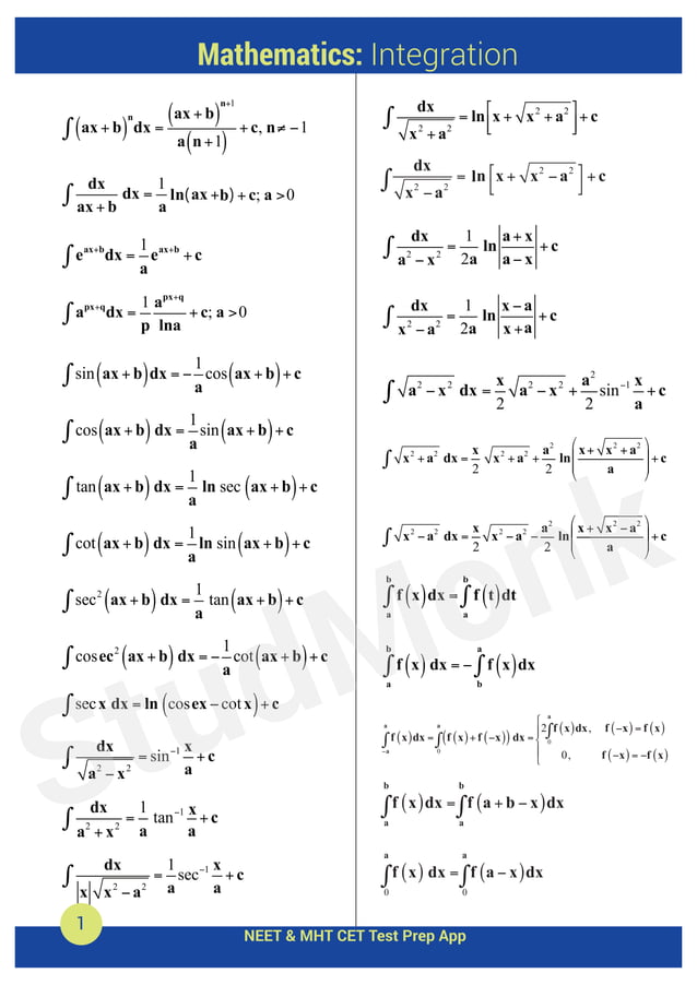 Important Formulas PDF for Physics | Mathematics- StudMonk | PDF