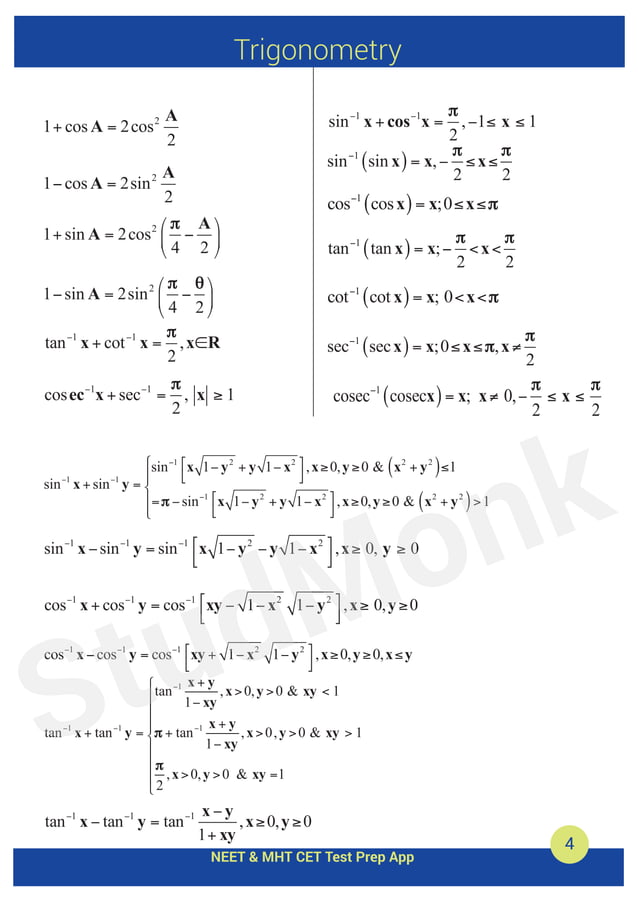 Important Formulas PDF for Physics | Mathematics- StudMonk | PDF