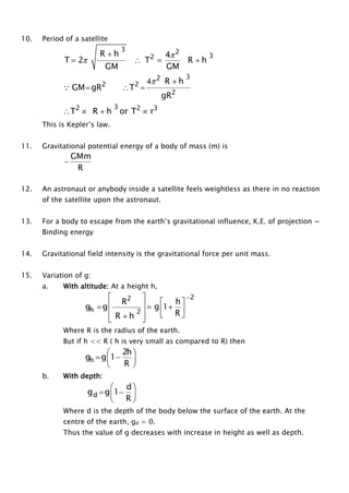Important points on Gravitation for JEE Main 2015 | PDF
