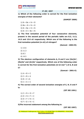 Important question for iit jee(chemistry) | PDF