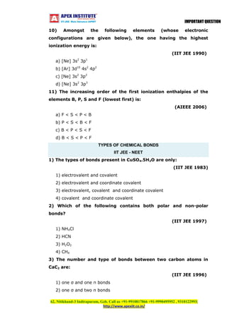 Important question for iit jee(chemistry) | PDF